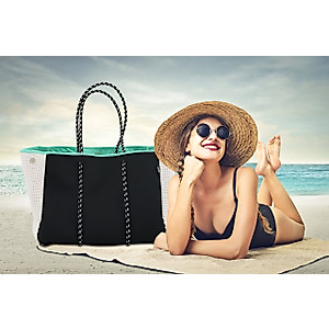 QOGiR Neoprene Multipurpose Beach Bag Tote with Inner Zipper Pocket (Black, X-Large) …