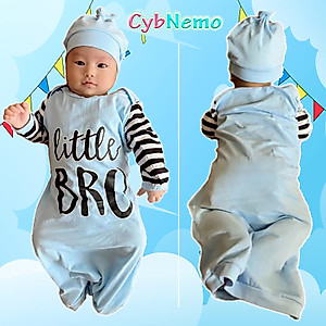 CybNemo Newborn Baby Boy Sleeper Gift Set Little Bro Nightgown Stripe Long Sleeve Infant Sleepwear Outfit Sky Blue