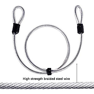 Stainless Steel Safety Cable,Double Loop Braided Steel Cable Flexible Lock Cable Lock 3/8 inch U-Lock,Padlock,Transparent Wire Rope with Ring, Electric Door, Bicycle,Glass Door Lock, Door Handle，