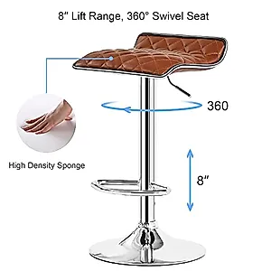VECELO Adjustable Bar Stools, Bar Height Stools for Kitchen Counter, Bar Stools Set of 2, Brown