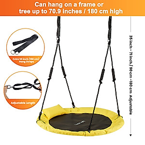 Saucer Tree Swing for Kids, LITTLELOGIQ 40 Inch Outdoor Swing Sets for Backyard, Round Flying Swing with 2 Hanging Straps, 700lb Capacity, Adjustable Ropes, Easy Setup, for Adults & Kids - Yellow