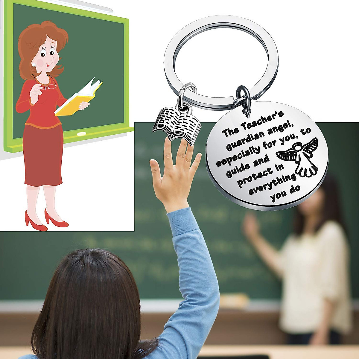 FEELMEM Teacher's Prayer Keychain Teacher Gift A Teacher’s Guardian Angel Protect in Everything You Do Keychain Thank You Gift for Teacher Appreciation Gifts Jewelry (Teacher)