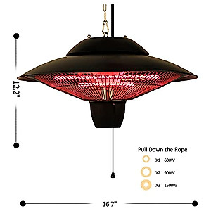 NaoSIn-Ni Outdoor Electric Patio Heater,1500W Infrared Hanging Ceiling Space Heaters, 3 Power Levels, IP55 Waterproof, for Indoor Restaurant Garden