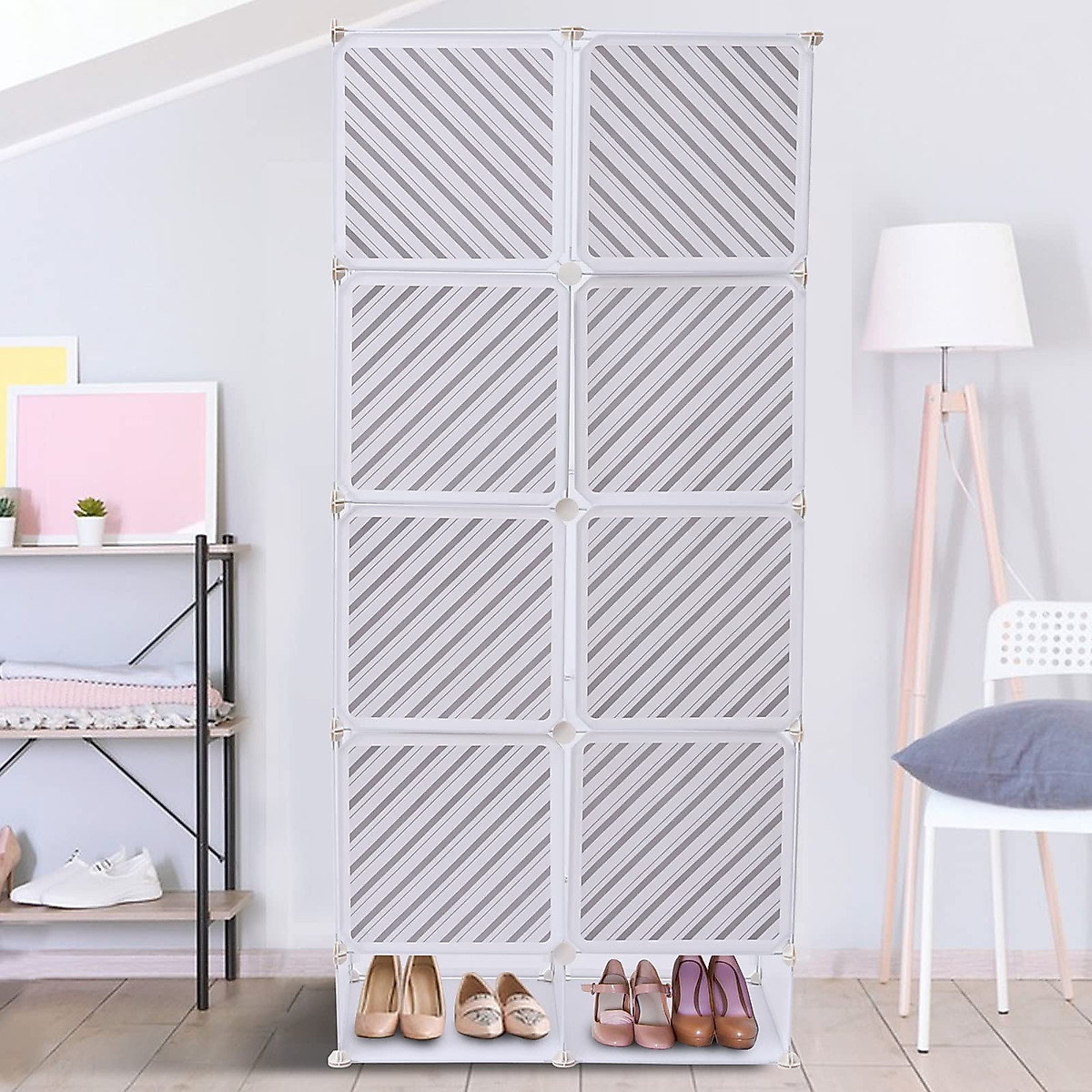 DYRABREST Simple Portable Wardrobe Closets Bedroom Armoire, White Modern Closet 8 Cube Shelf, Storage Organzier Clothes, Fashion Armoire Cabinet, Bedroom Armoires