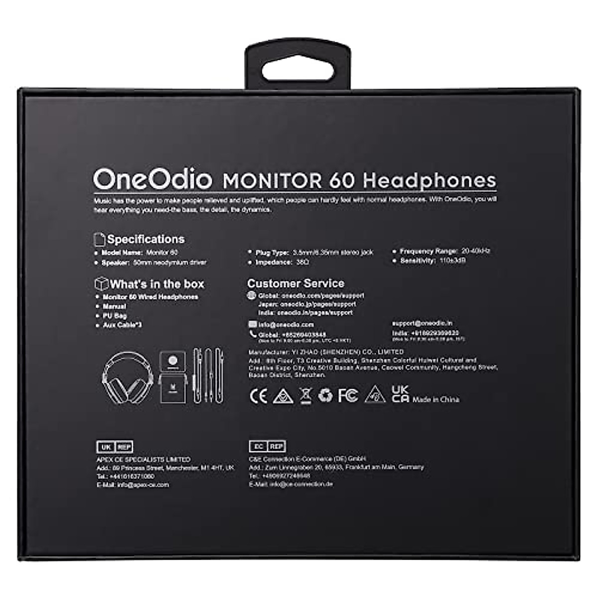 OneOdio Monitor 60 Professional Studio Headphones - Recording Wired Over Ear Headphones, Hi-Res Audio, Soft Comfortable Earmuffs, 6.35mm (1/4") Adapter for Tracking Mixing DJ Mastering Broadcast