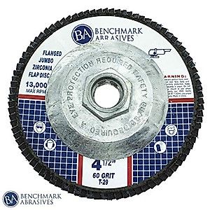 Benchmark Abrasives 4.5" x 5/8"-11 Premium High Density Jumbo Zirconia Type 29 Flap Discs 4 1/2 for Angle Grinder, Sanding Discs, Finishing - Grinding Wheels 4 1/2 Inch (10 Pack) - 60 Grit