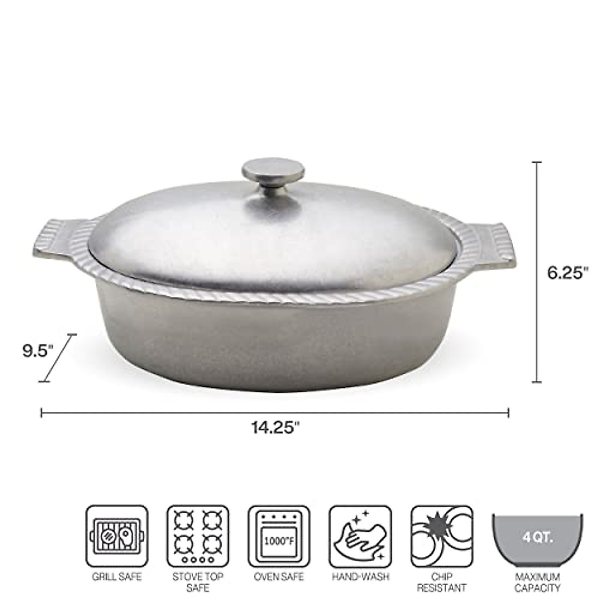 Wilton Armetale Gourmet Grillware Oval Chili Pot with Lid, 4-Quart