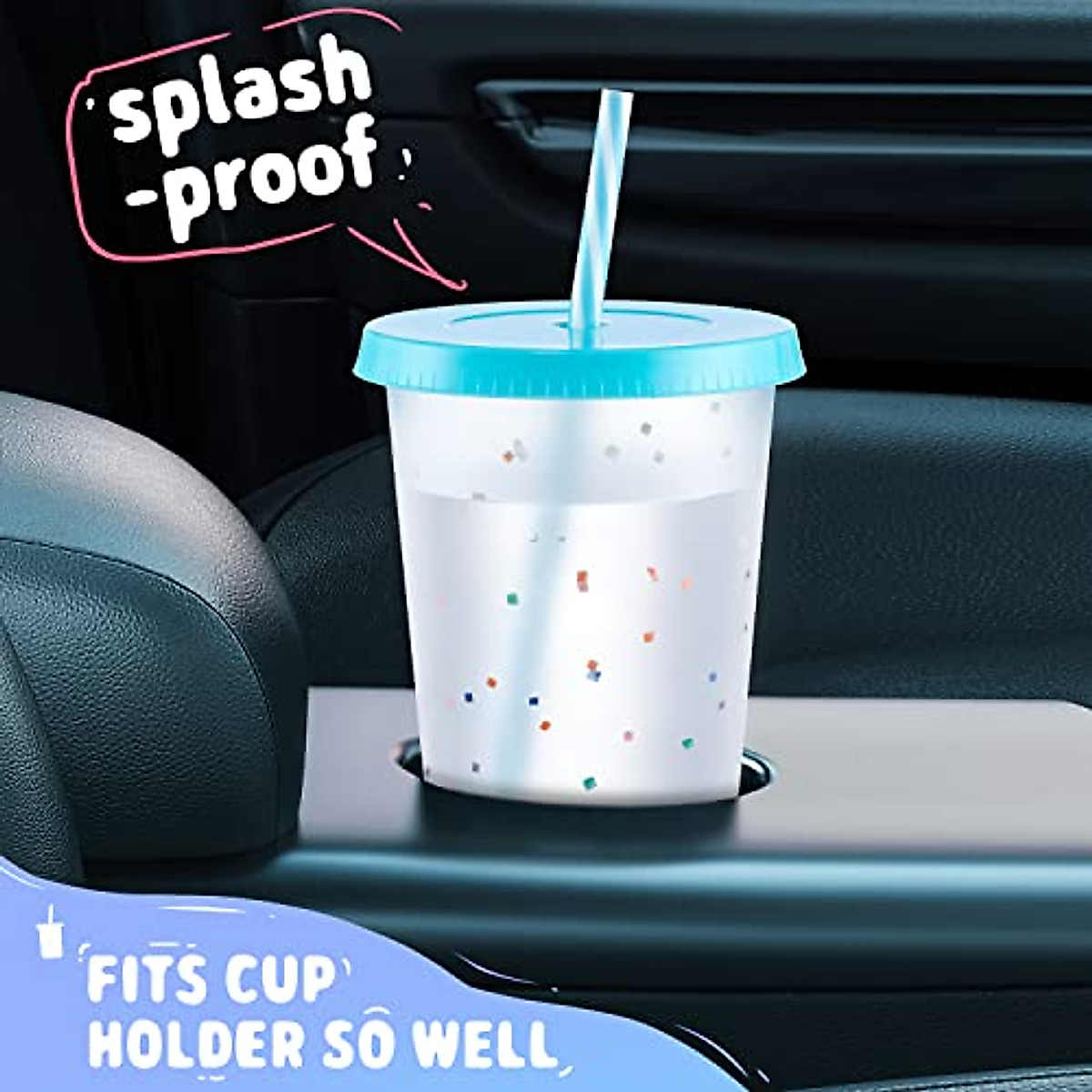 Meoky Color Changing Cups with Lids and Straws - 12 Pack 24oz Reusable Plastic Tumblers for Kids and Adults, Confetti Color Changing Cups for Iced Coffee, Party, Pool