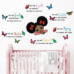 Black Girl Magic You Are Capable Confident Butterfly Inspirational Quotes Wall Decals, Pink Room Deor Motivational Saying African American Wall Sticker for Nursery Living Room Woman Bedroom Wall Decor