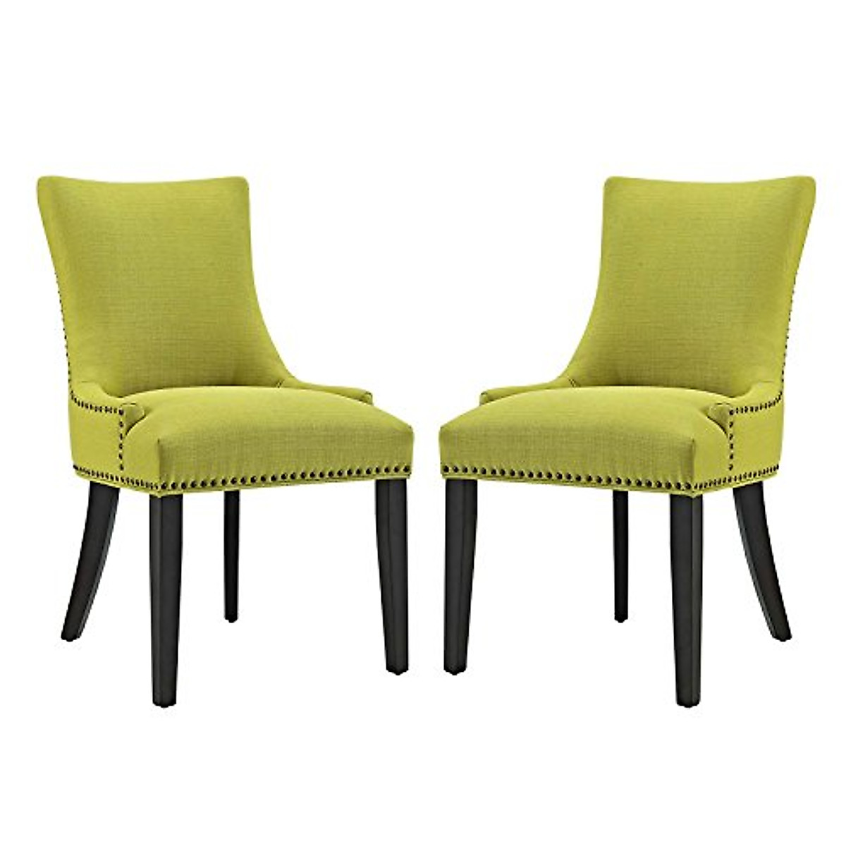 Modway Marquis Modern Elegant Upholstered Fabric Parsons Dining Side Chair with Nailhead Trim and Wood Legs, Set of 2, Wheatgrass