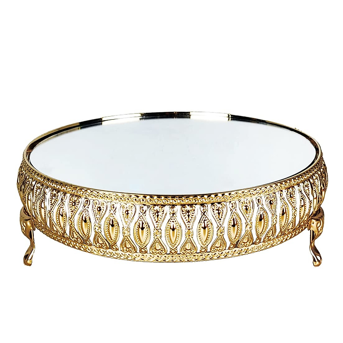 10 Inches 26cm Gold Round Mirror Cake Stand Cupcake Stands Metal Pedestal Holder with Crystals, Party Dessert Cheese Display Plate for Wedding Party Birthday Baby Shower Celebration Home Decoration