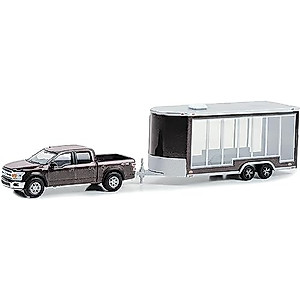 2020 F-150 Lariat 4x4 Pickup Truck Stone Gray Metallic with Glass Display Trailer Hitch & Tow Series 28 1/64 Diecast Model Car by Greenlight 32280D
