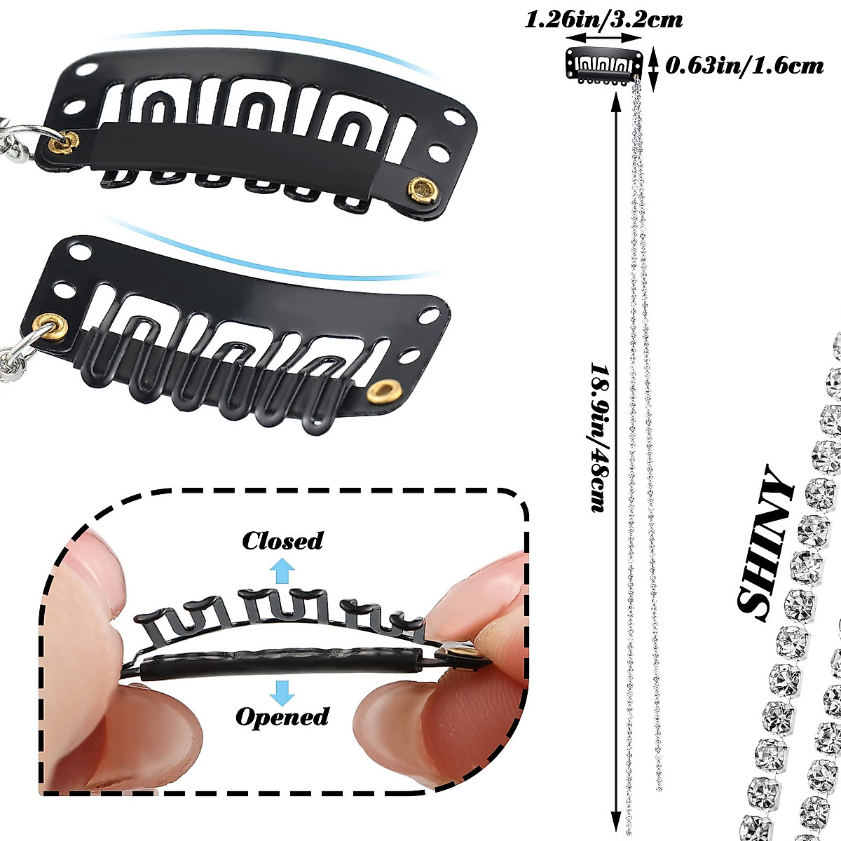 Chunyin Women's Hair Clip, Rhinestone Hair Accessories, 6 Count (Shiny Silver)