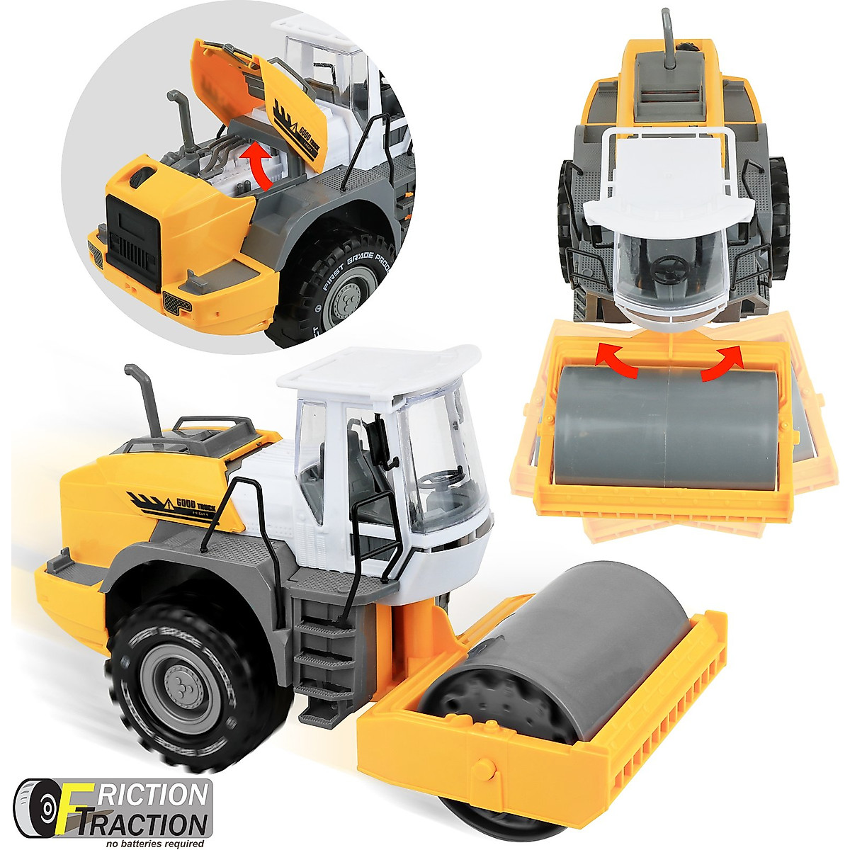 Click N’ Play Friction Powered Jumbo Steamroller Truck Construction Sandbox Car Toy Vehicle | Toys For Kids, Toddler, Boy, and Girl 3-5 Year Old | Trucks Work On Sand and Playground | Great Gift