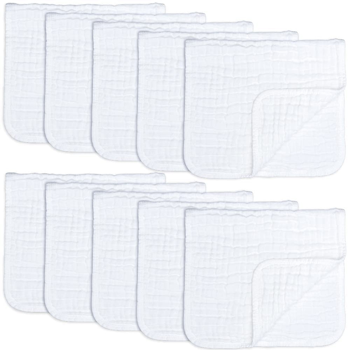 Comfy Cubs Muslin Burp Cloths 10 Pack and Muslin Swaddle Blankets Bundle