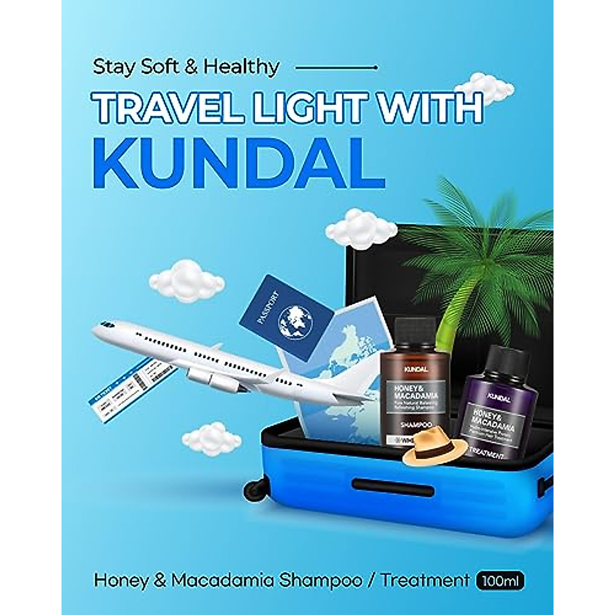 KUNDAL Natural Premium Hair Shampoo [Baby Powder Scent] Honey & Argan Oil, Macadamia Oil, Sulfate Free for Damaged Hair, Travel Size 100ml(3.38Fl Oz)