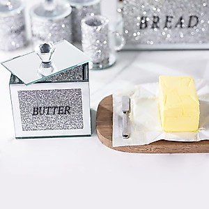 5.9"x3.9"x5.1" Butter Container Box with Lid, Glass Cheese Tank Storage Box Filled with Sparkly Crystal Crushed Diamonds, Keep Butter Cheese Fresh & Sparkle, Ideal for Kitchen, Dining Room