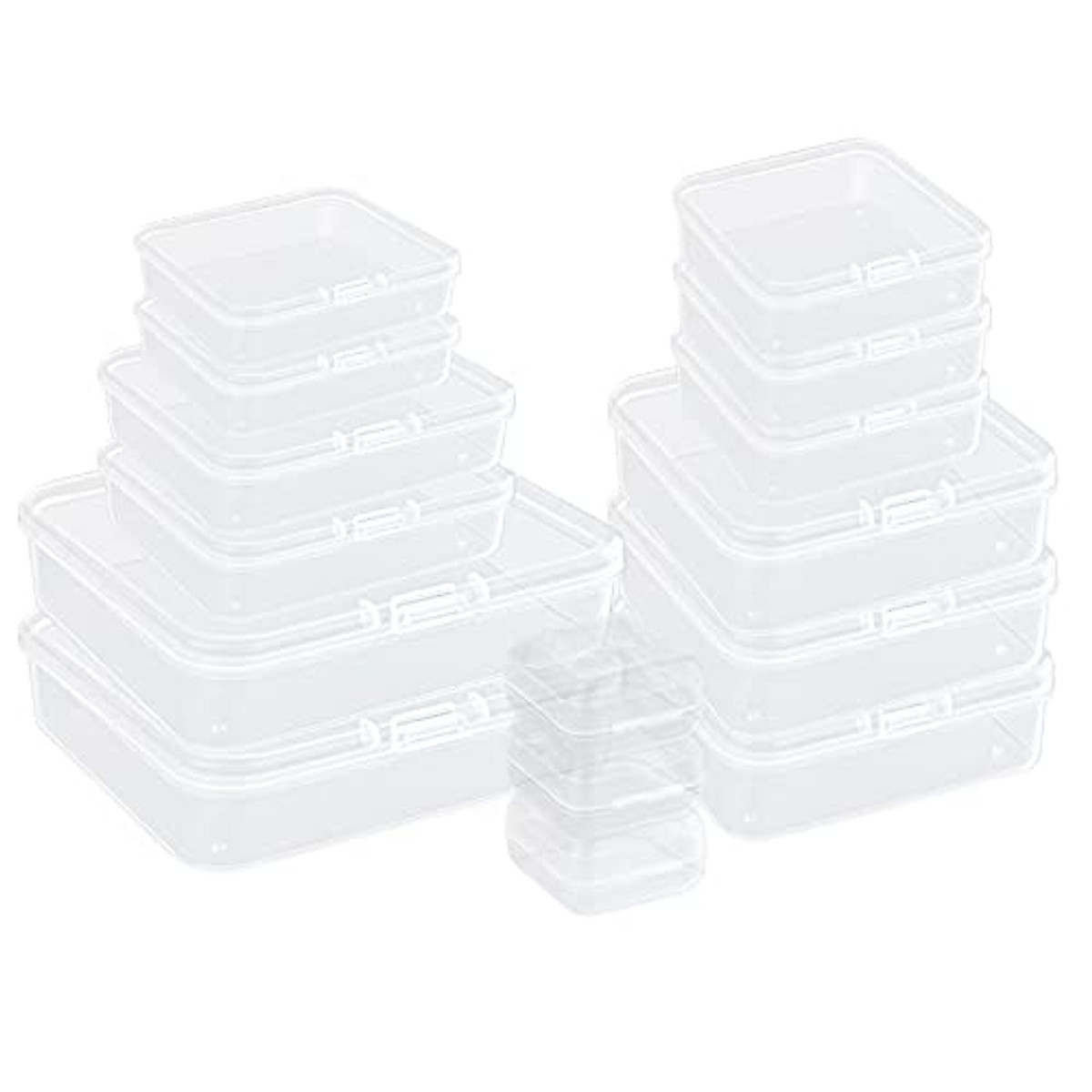15Pcs Small Clear Plastic Storage Containers with Lids, Empty Mini Plastic Rectangular Storage Box, Beads Storage Box with Hinged Lid for Craft Projects, Jewelry, Tools, Hardware, Small Items, Mix Siz