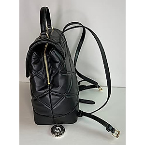 Michael Kors Serena MD Flap Backpack bundled with Trifold Wallet and Purse Hook (Black)