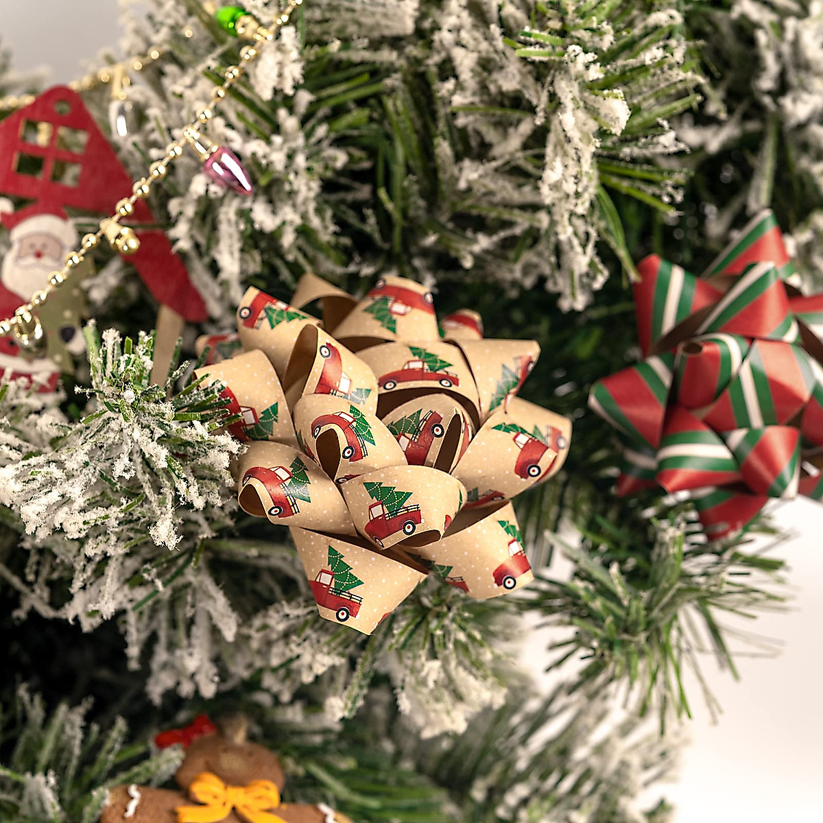 RUSPEPA Kraft Paper Christmas Gift Bow Assortment - Red, Green and White Design for Christmas, Holiday, Birthday, Wedding, Baby Shower - Total 15 Bows, 3 Size