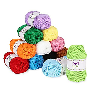 Acrylic Yarn | 1312 Yards | Large 50g Skeins | 12 Multicolor Knitting and Crochet Yarn Bulk – Starter Kit for Colorful Craft - 7 Ebooks with Yarn Patterns - by Mira HandCrafts