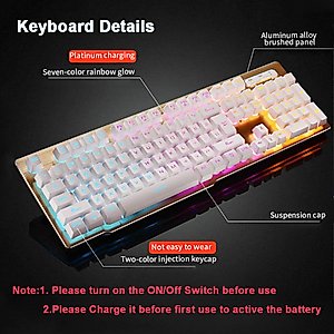 Backlit Keyboard,Wireless Fast-Charging Keyboard Suspended Keycap Illuminated Mechanical Feel Gaming Keyboard 104 Keys for Laptop Desktop PC (White)