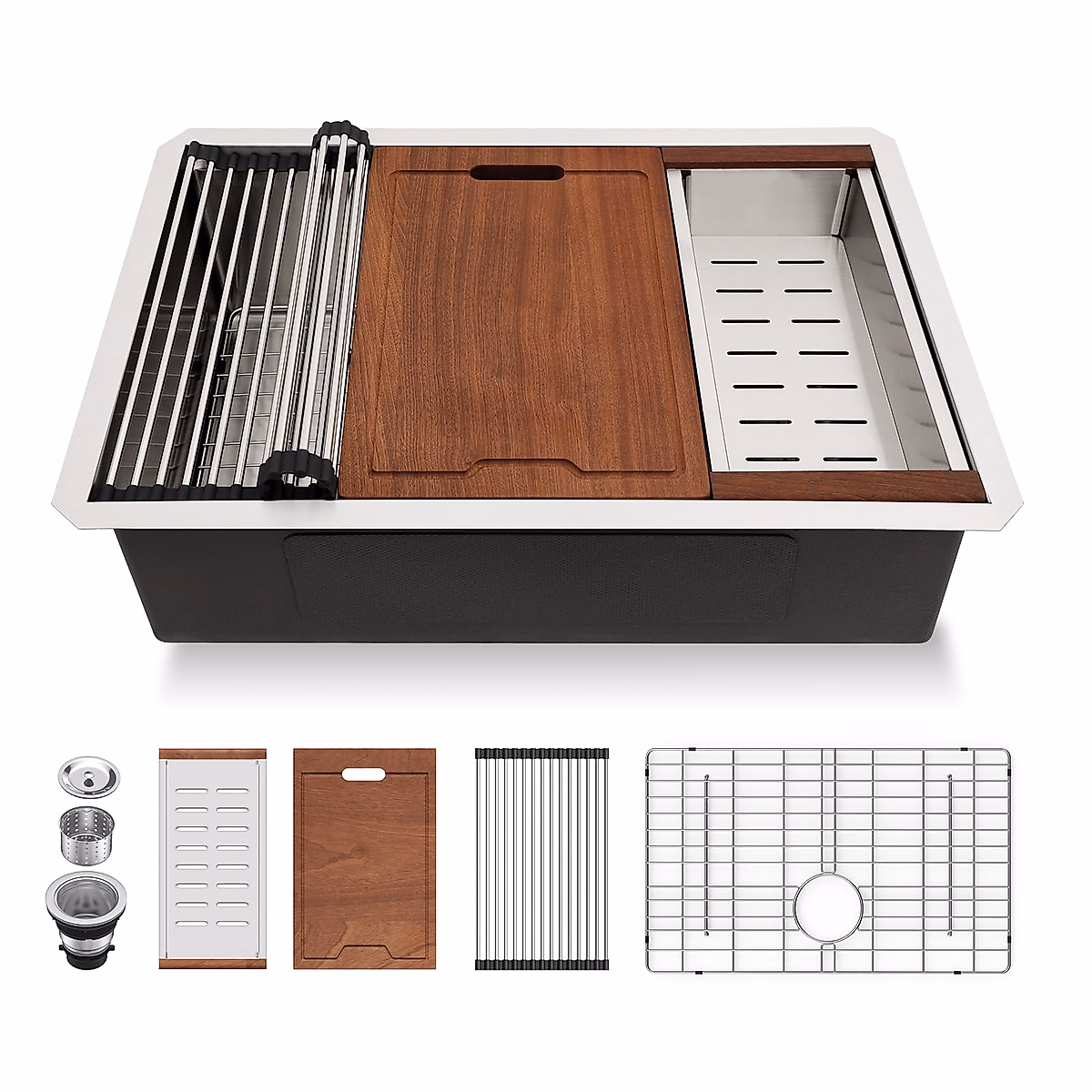 27 Undermount Kitchen Sink - LORDEAR 27x19 Inch 16 Gauge Stainless Steel Kitchen Sinks Under Counter Ledge Workstation Single Bowl Basin