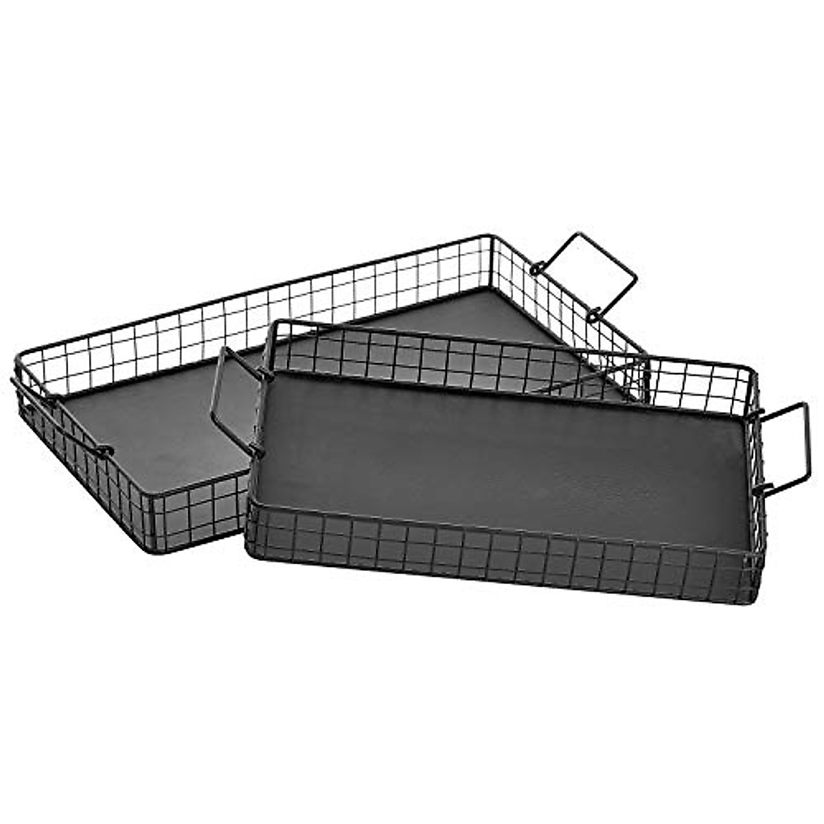 MyGift Black Metal Wire Nesting Serving Trays, Decorative Storage Baskets with Handles, Set of 2