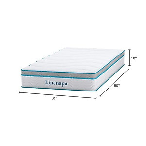 Linenspa 10 Inch Memory Foam and Spring Hybrid Mattress - Medium Feel - Bed in a Box - Quality Comfort and Adaptive Support - Breathable - Cooling - Perfect for a Guest Bedroom - Twin XL Size