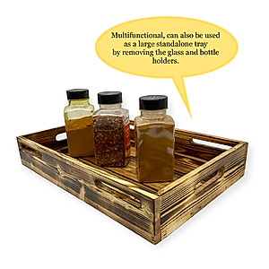 Wine Tray, Dual Glass Rack, Bottle Holder, Cut-Out Handle, with Mini Charcuterie Board, for Wine Tastings, Parties, Bars. Rustic, Handmade of Eco-Friendly Reclaimed Torched Pine Wood