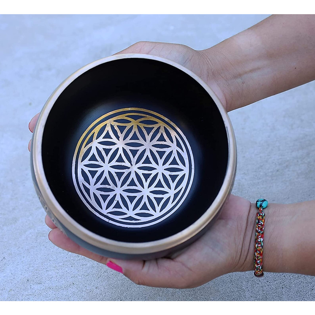 Tibetan Flower Of Life Singing Bowl Mallet Cushion Set ~ For Meditation, Yoga, Spiritual Healing and Mindfulness ~ Extra Large