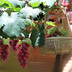 Woration 4 Bunches Artificial Grape Lifelike Simulation Fruit Decorative Fake Dark Red Grapes with Vines Party Garden Home Prop Cabinet Display (36 kernels)