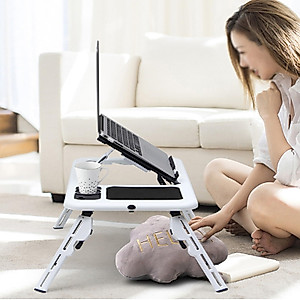 Laptop Bed Desk Tray Bed Table, Folding Lap Desk, Adjustable Home Office Standing Desks for Couch Floor Reading Writing Eating Working Studying Black-PP