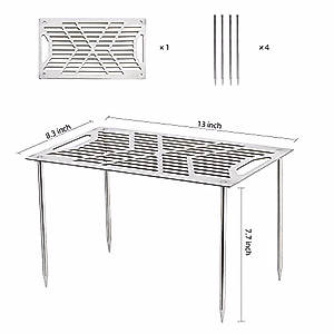 BBQ Charcoal Grill Barbecue Simple Portable Easy Installation Stainless Steel Plate with 4 Legs Kebab Shelf for Hiking Camping Hunting Fishing Indoor Outdoor