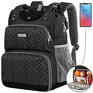 Lunch Backpack, Lunch Box Backpack for Women Men with USB Charging Port RFID Pockets Insulated Cooler Backpacks for Work, Waterproof Lunch Bookbag Teacher Nurse College Student Gifts Fits 15.6 Laptop