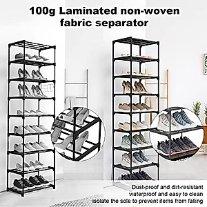 MBOSS 9 Tiers Tall Narrow Shoe Rack for Entryway, 18-20 Pair Shoes Vertical Shoe Rack and Space-Saving Stackable,Shoe Rack Storage Organizer with Hooks for Living Closet, Garage, Bedroom,Cloakroom