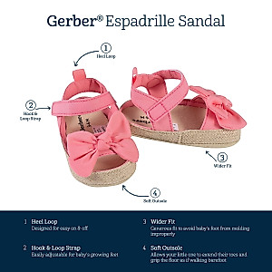 Gerber Baby Girls Espadrille Sandal Crib Shoe, Coral Pink, 6 9 Months Infant