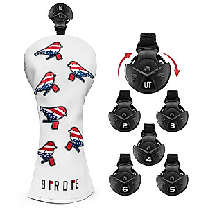 Golf Wood Head Covers Driver Cover 3 Wood Headcover Hybrid Head Covers Embroidery White USA American Flag Birdie Design Golf Club Headcovers Leather Hand-Made Wood Head Cover for All Golf Wood Clubs