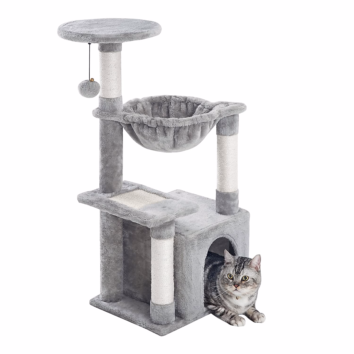 Kilodor Cat Tree, Small Cat Condo Tower with Hammock, Sisal Scratching Post for Kitten Grey
