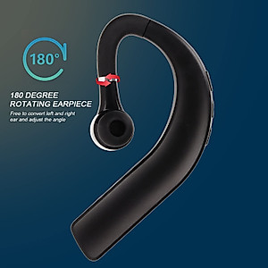 ASHATA Bluetooth Earpiece, BT5.2 Handsfree Bluetooth Headset, 240mAh Battery, IPX5 Waterproof 180 Degree Rotating Ear Hook Earphone for Phone Laptop Trucker Driver