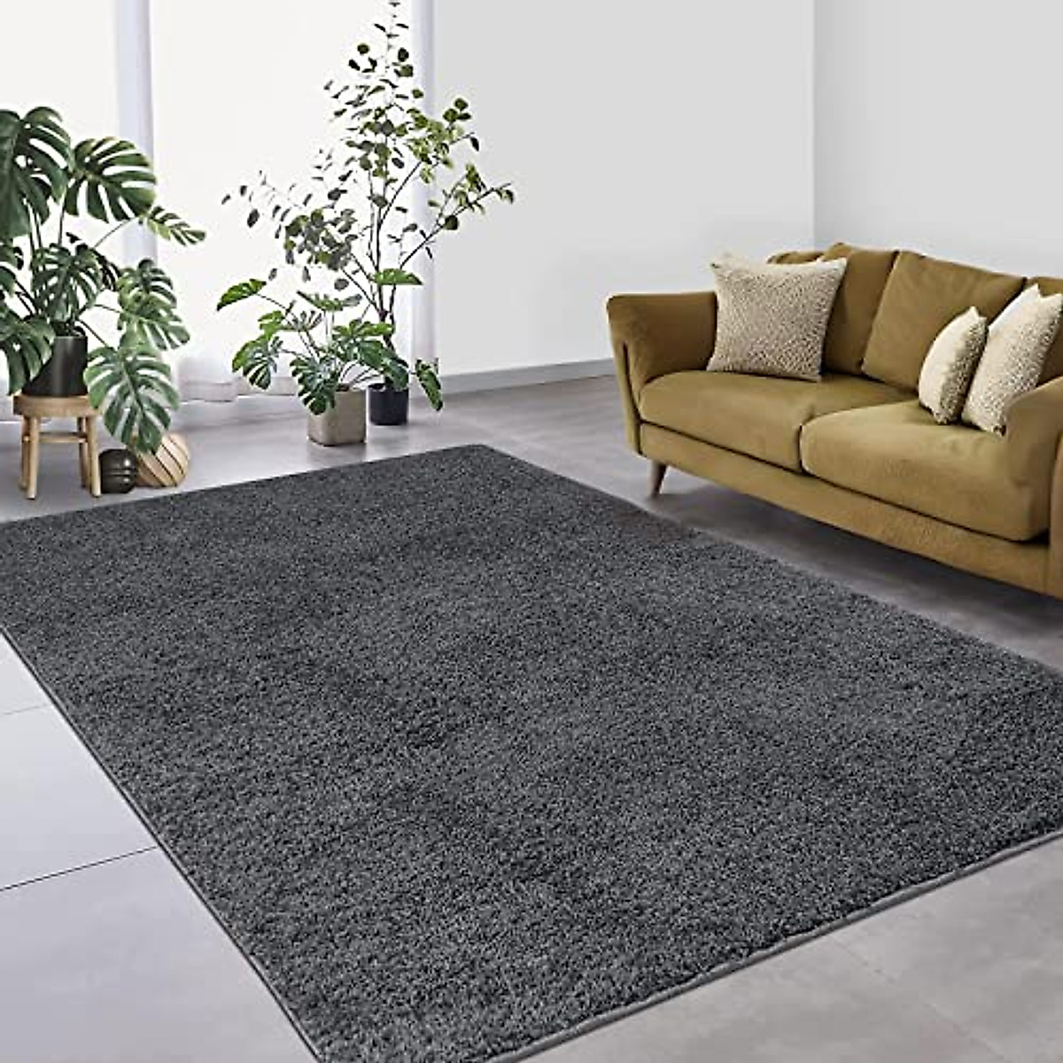 Zacoo Shag Area Rug 6x9 for Bedroom, Large Fluffy Comfy Area-Rug for Nursery Room Living Room Office Home Decor, Shed Resistant Anti Slip Rectangular Floor Carpet, Dark Gray, 6' x 9'