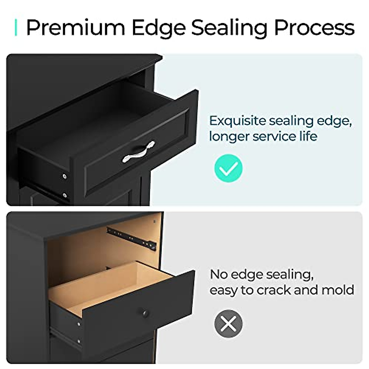 LINSY HOME Black Dresser, Black Chest of Drawers for Bedroom, 5 Drawer Dresser with Metal Handles, Tall Dresser for Nursery, Entryway, and Closet Storage