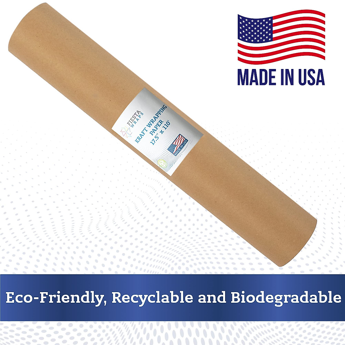 Brown Kraft Paper Roll 17.5 in x 1320 in (110 ft) Made in The USA - Brown Paper Roll - Brown Wrapping Paper Roll - Brown Craft Paper Roll - Roll of Paper - Kraft Wrapping Paper, Shipping Paper