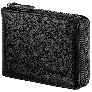 Admetus Men's Zipper Wallet Leather Bifold Wallets Slim RFID Blocking Zip Around Credit Card Holder Compact Small Wallet 2Black