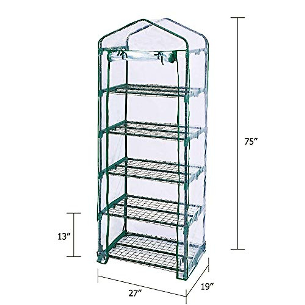 Worth Garden Clear Replacement Cover for 5 Tier Mini Greenhouse - with Roll-Up Zipper Door - Applicable Size 75'' H x 27'' L x 19'' W - Transparent PVC Cover Only - G304B00