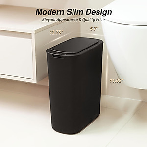 FRESHLIX Automatic Bathroom Garbage Bin with Lid, 6 Gallon Touchless Trash Bin, Smart Electric Narrow Waterproof Trash Can for Toilet, Office, Kitchen, Bedroom, Living Room