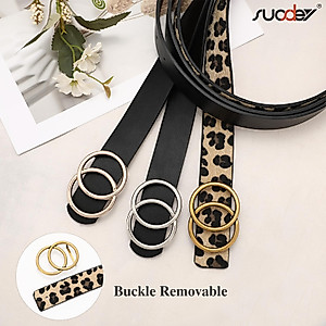 SUOSDEY Women Leather Belt Fashion Double O-Ring Soft Faux Leather Waist Belts For Jeans Dress