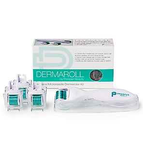 Derma Roller Microneedle 6 Piece Kit [DERMAROLL by Prosper Beauty] Face Roller with 4 Replaceable Heads Exfoliation Microdermabrasion Micro Derma Skin Care Tool Dermaplaning Microneedling