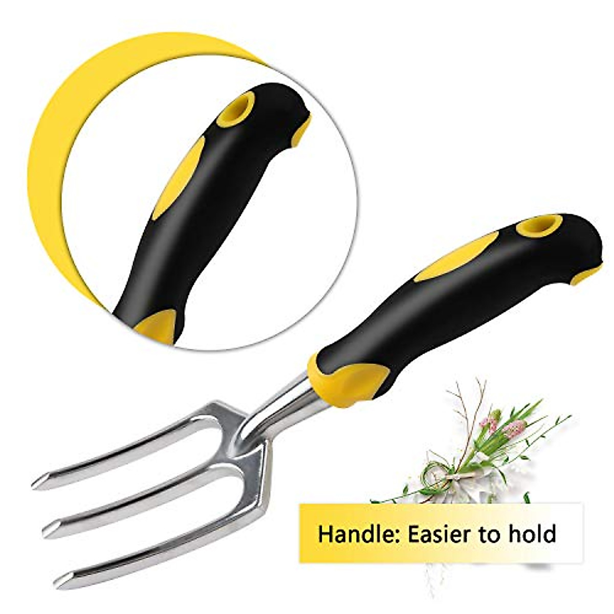 FEBSNOW Garden Tool Set - 5 Pieces Heavy Duty Gardening Hand Tools Kit Include Garden Trowel, Garden Rake, Spade Shovel, Weeder, Cultivator for Men, Women