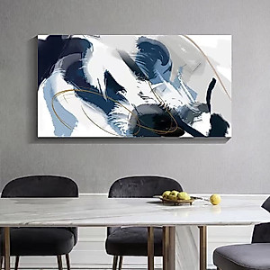 Rerkoudur Canvas Wall Art Blue Abstract Wall Art Paintings Large size Wall Decor Living Room for Bedroom, Bathroom, Kitchen, Office, Dining room Artwork 20Inchesx40Inches